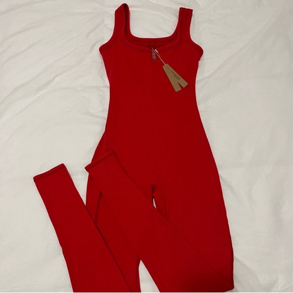 SKIMS | Pants & Jumpsuits | Skims Cotton Rib Tank Catsuit In Red | Poshmark